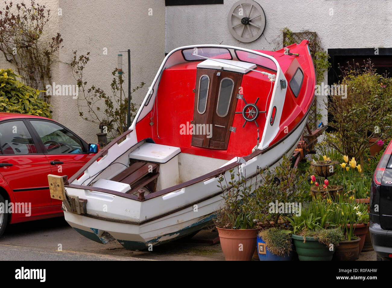 Strange place to moor your boat in Ravenglass, Cumbria, UK Stock Photo ...