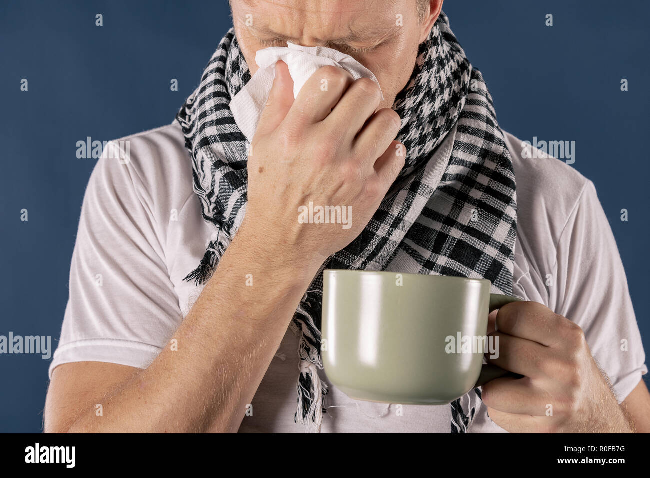 Adult man patient with cold and flu illness relief Stock Photo - Alamy