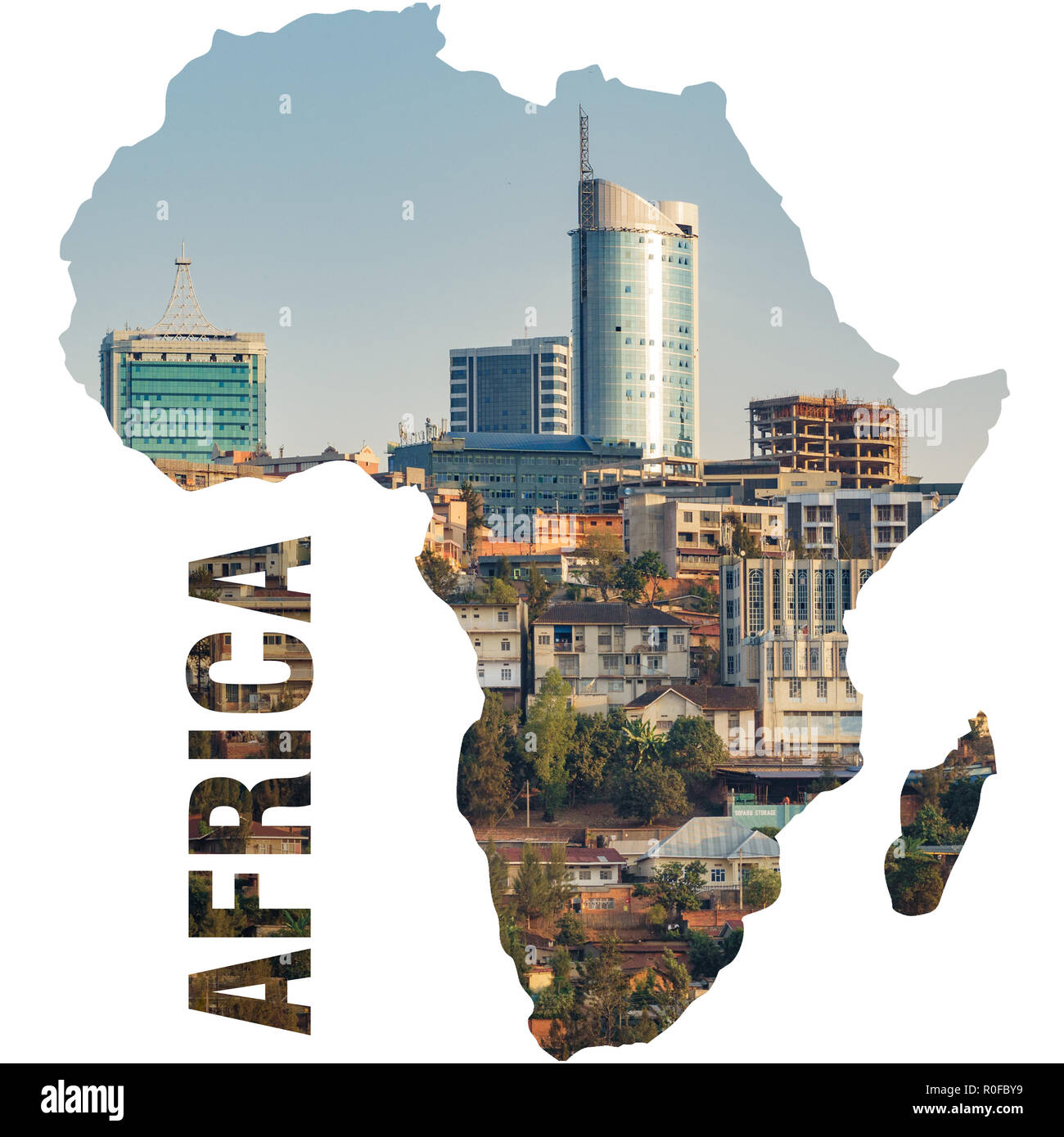 Kigali city buildings inside Africa shape continent Stock Photo - Alamy