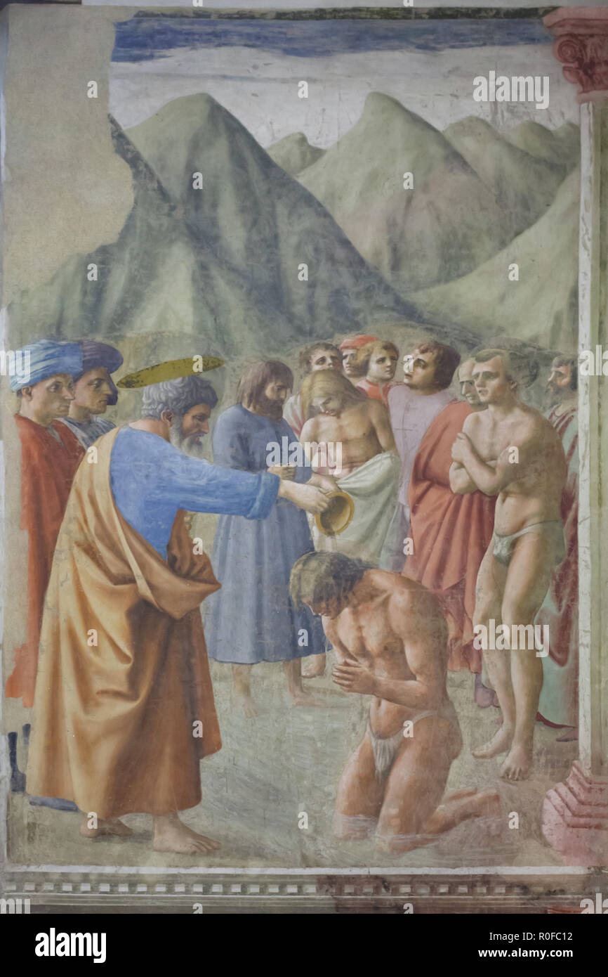 Fresco 'Baptism of the Neophytes' by Italian Renaissance painter ...