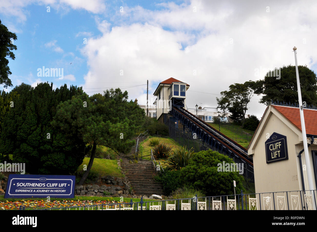Southend on Sea Cliff Lift with sign saying Southend's Cliff Lift ...