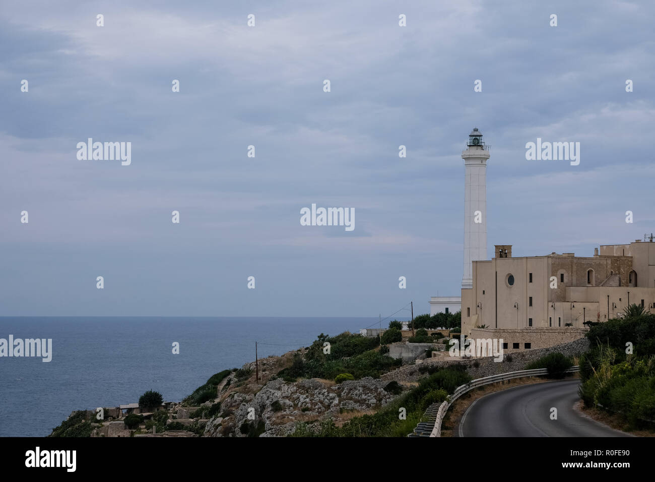 Santa Maria di Leuca, Italy. Road to the iconic lighthouse next to ...