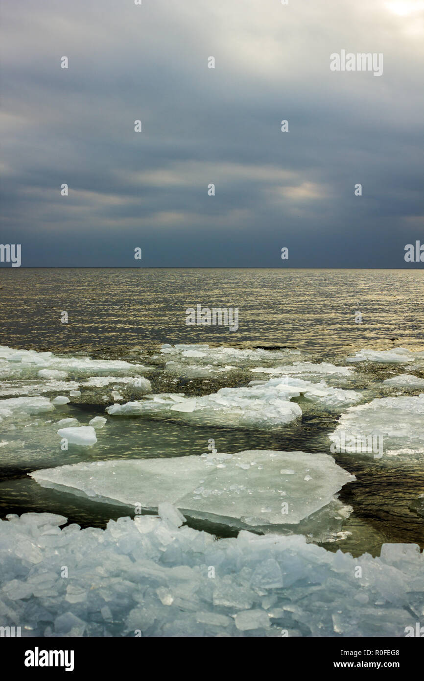 Baltic Sea Beach with Ice Floating in a Water, through Natural Frame of ...