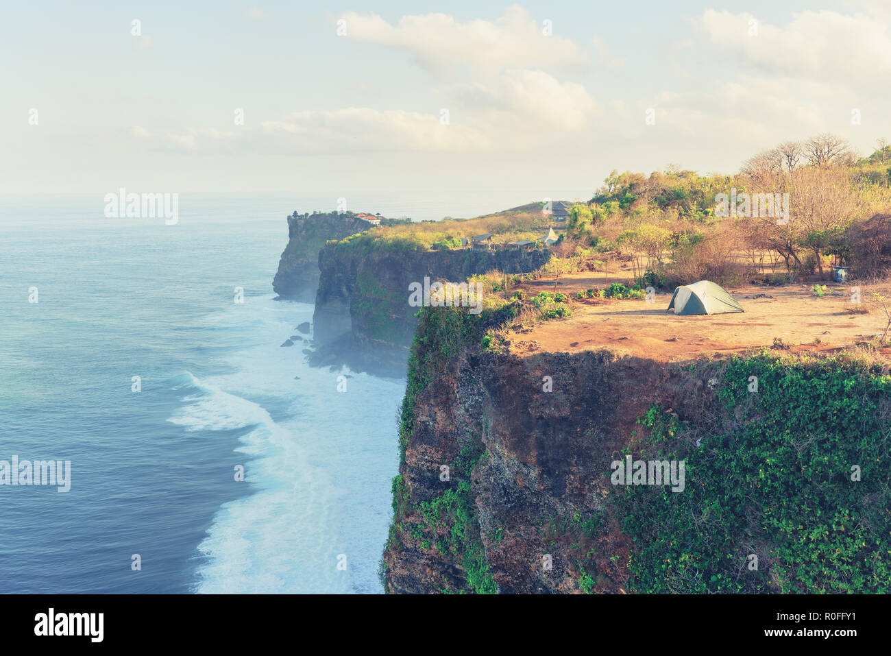 Nature landscape coastline tropical island with scenery tent on top ...