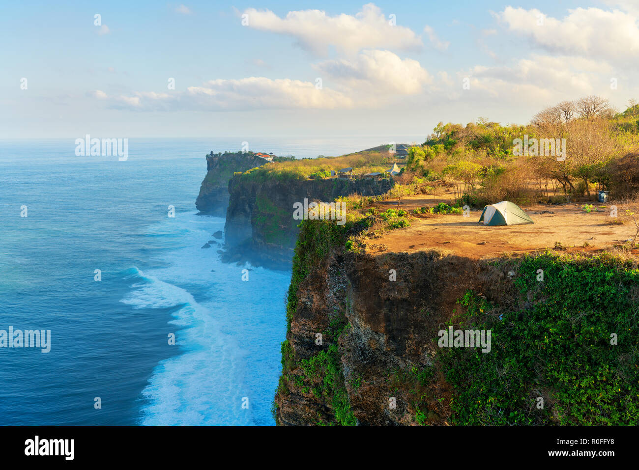Bali seascape with huge waves at beautiful hidden white sand beach ...