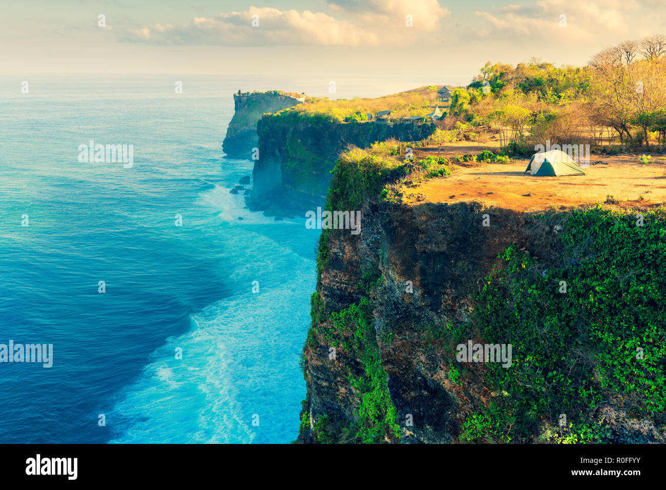 Nature landscape coastline tropical island with scenery tent on top ...