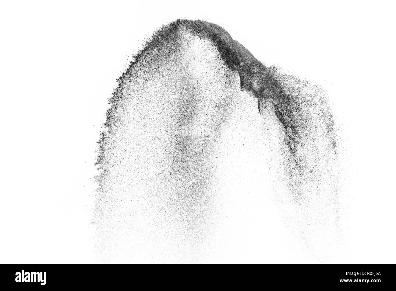 Black particles explosion isolated on white background. Abstract dust ...