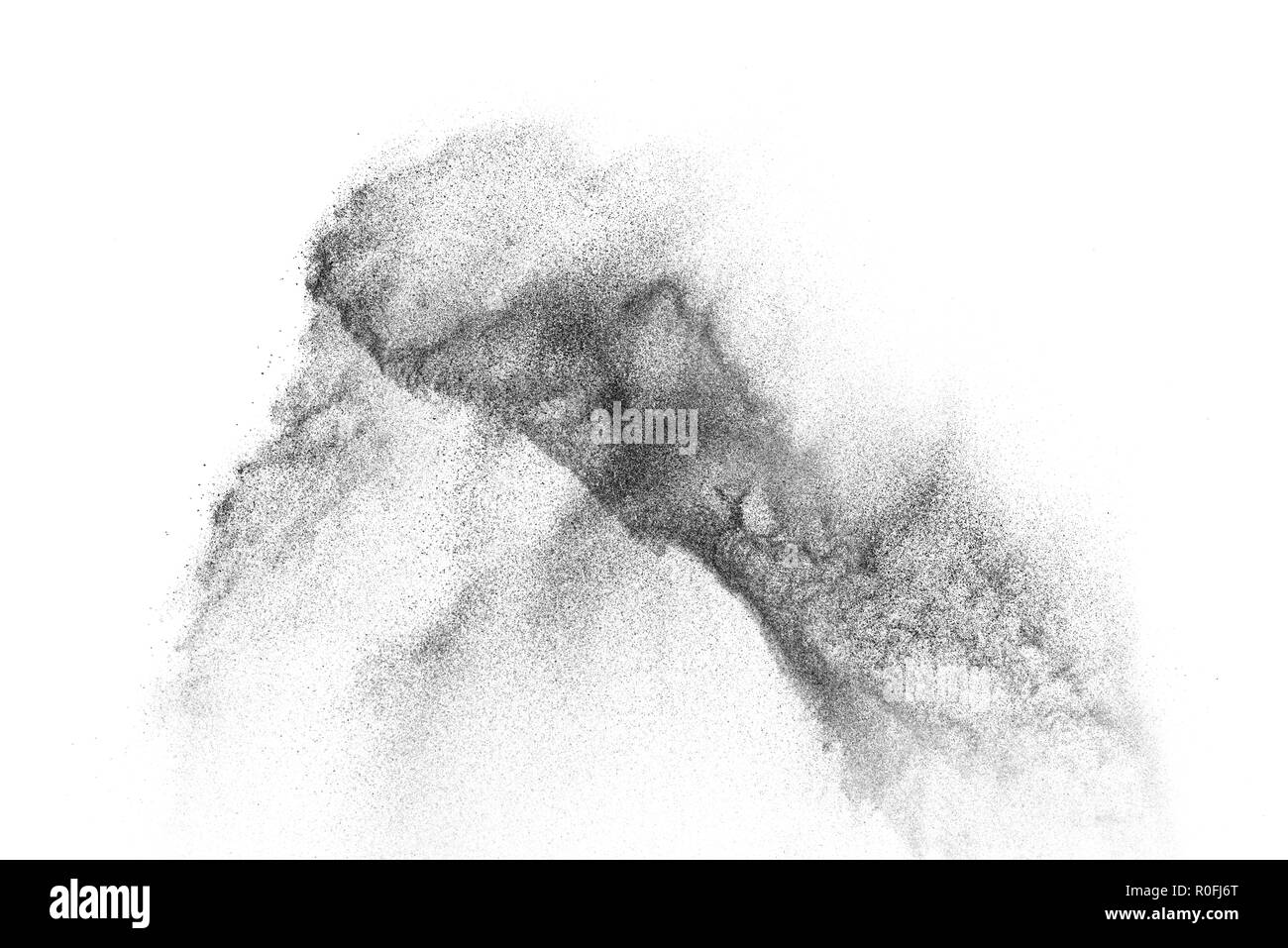 Black particles explosion isolated on white background. Abstract dust ...