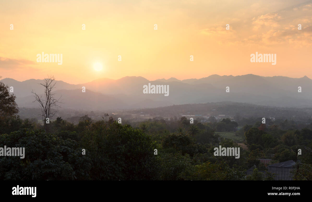 View of the Pai valley at sunset, Pai, Thailand Stock Photo - Alamy