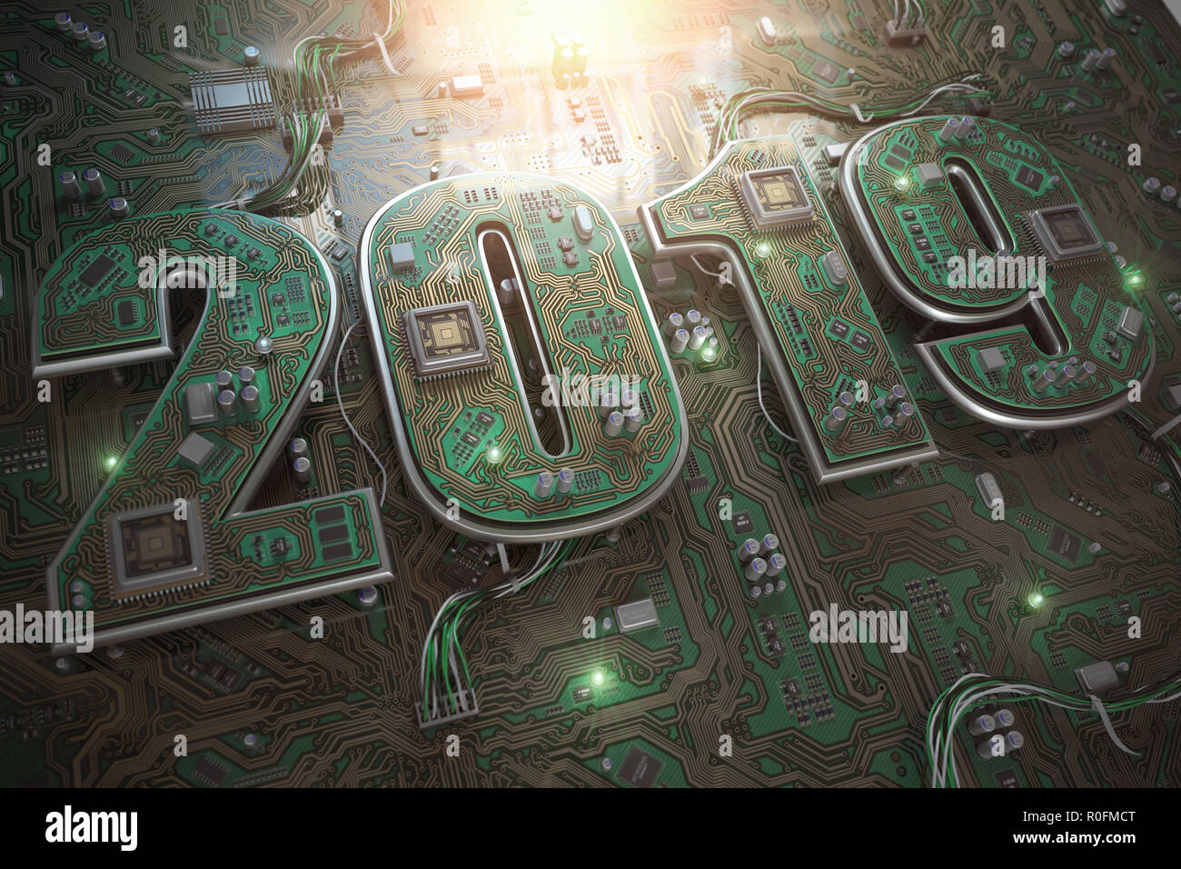 2019 on circuit board or motherboard with cpu. Computer technology and ...