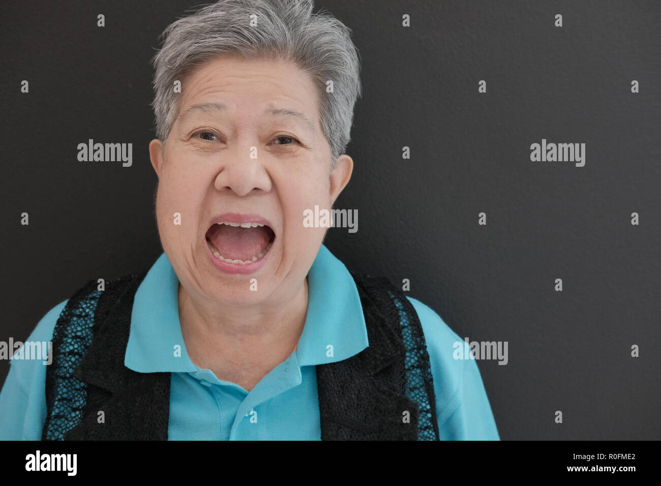 Happy Old Elderly Elder Senior Woman Smiling Laughing With Happiness