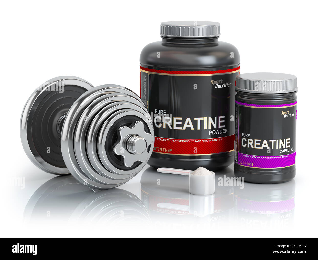 Creatine powder with scoop and dumbbell.Bodybuilder nutrition ...