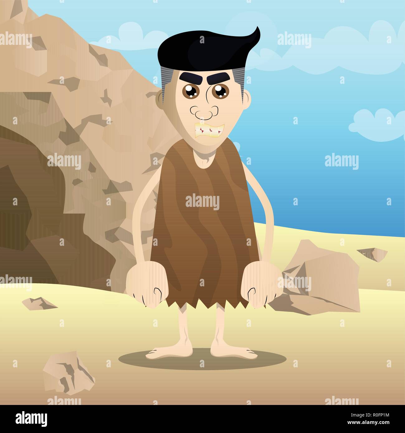 Cartoon caveman standing. Vector illustration of a man from the stone ...