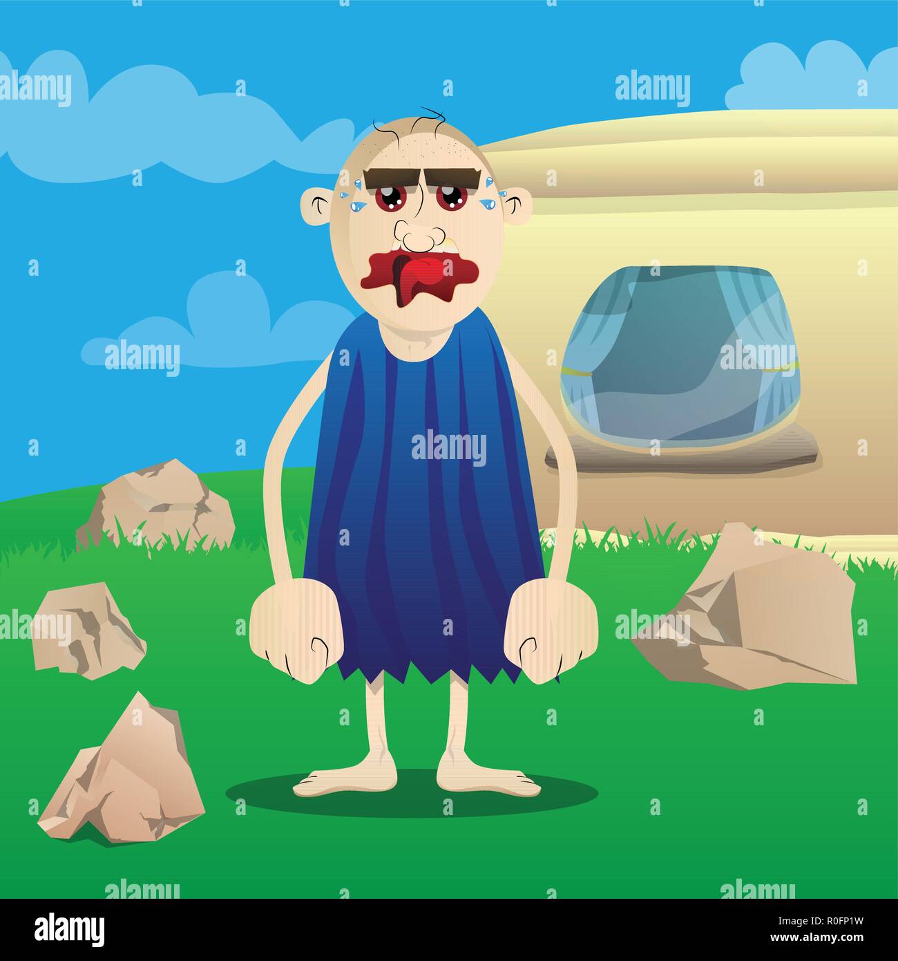 Cartoon caveman standing. Vector illustration of a man from the stone ...