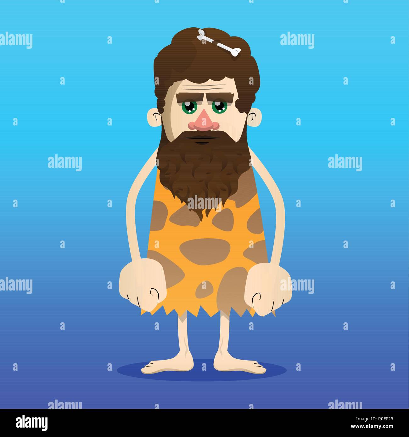 Cartoon caveman standing. Vector illustration of a man from the stone ...