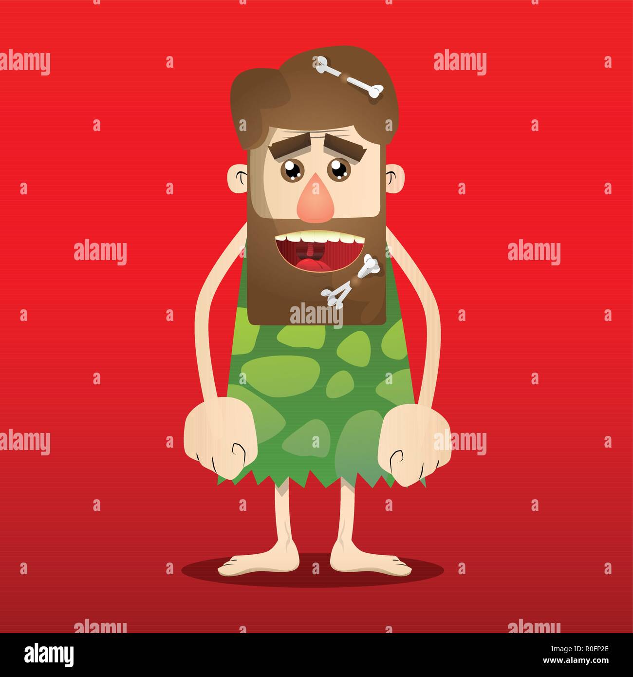 Cartoon caveman standing. Vector illustration of a man from the stone ...