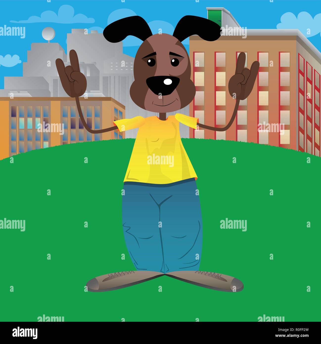 Funny cartoon dog with hands in rocker pose. Vector illustration Stock ...