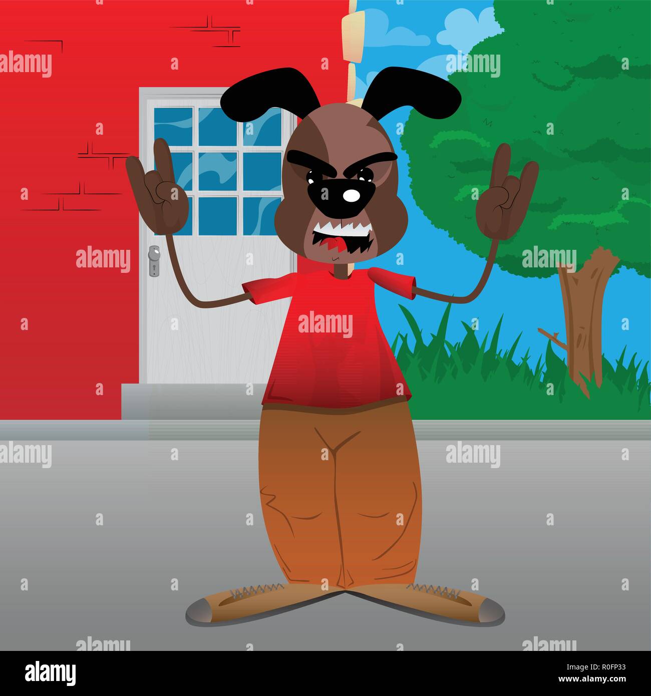 Funny cartoon dog with hands in rocker pose. Vector illustration Stock ...