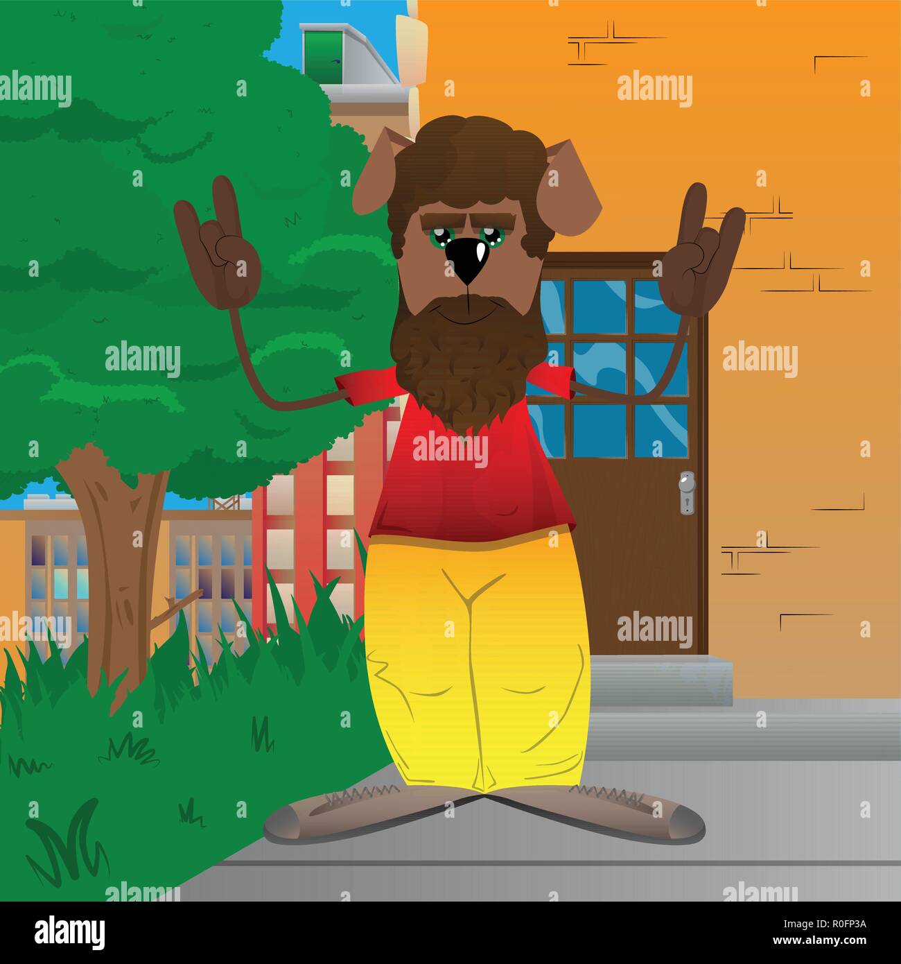 Funny cartoon dog with hands in rocker pose. Vector illustration Stock ...