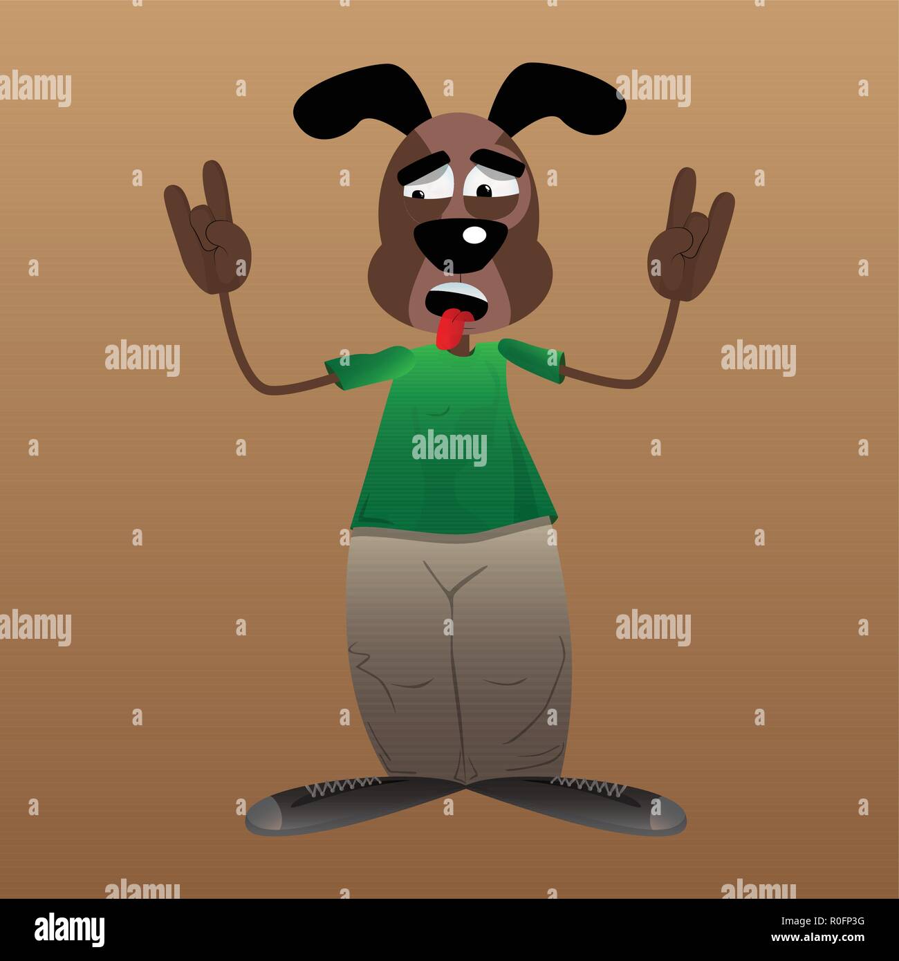 Funny cartoon dog with hands in rocker pose. Vector illustration Stock ...