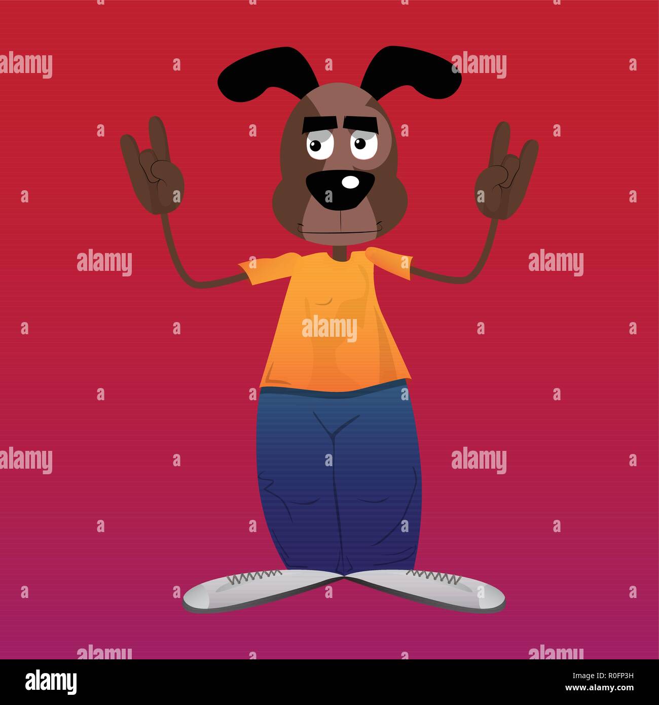 Funny cartoon dog with hands in rocker pose. Vector illustration Stock ...