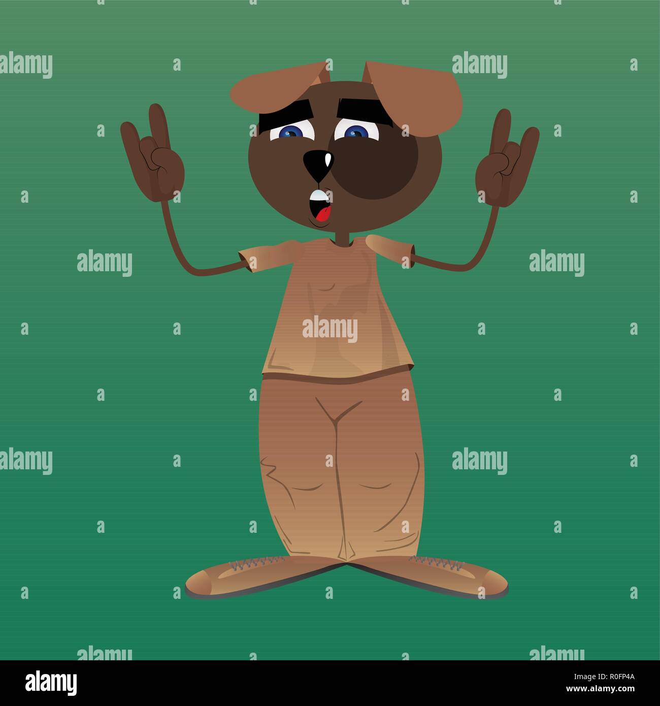 Funny cartoon dog with hands in rocker pose. Vector illustration Stock ...