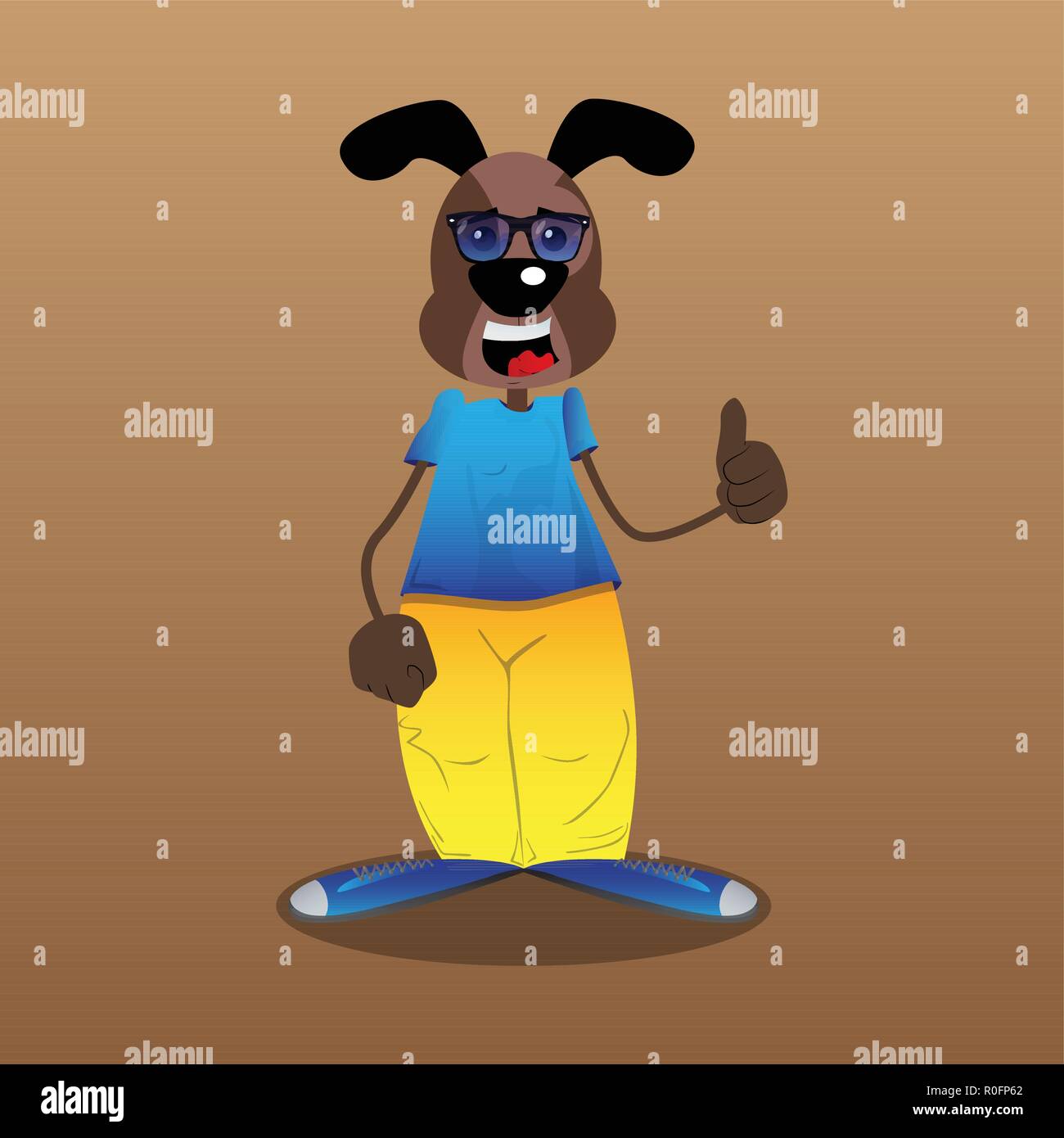 Funny cartoon dog making thumbs up sign. Vector illustration Stock ...