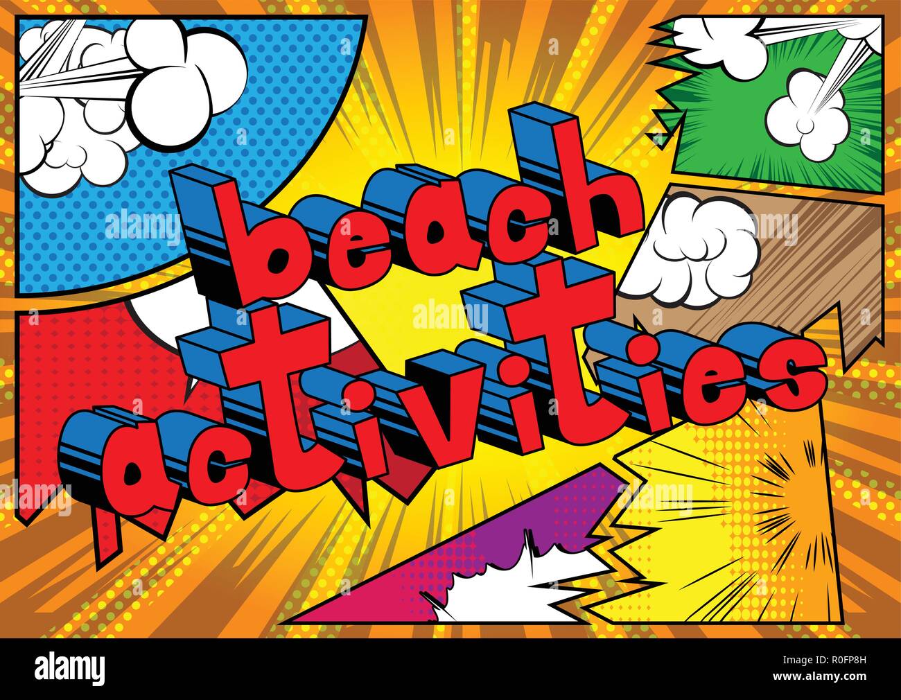 Beach Activities - Vector illustrated comic book style phrase Stock ...
