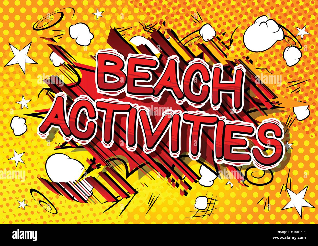 Beach Activities - Vector illustrated comic book style phrase Stock ...