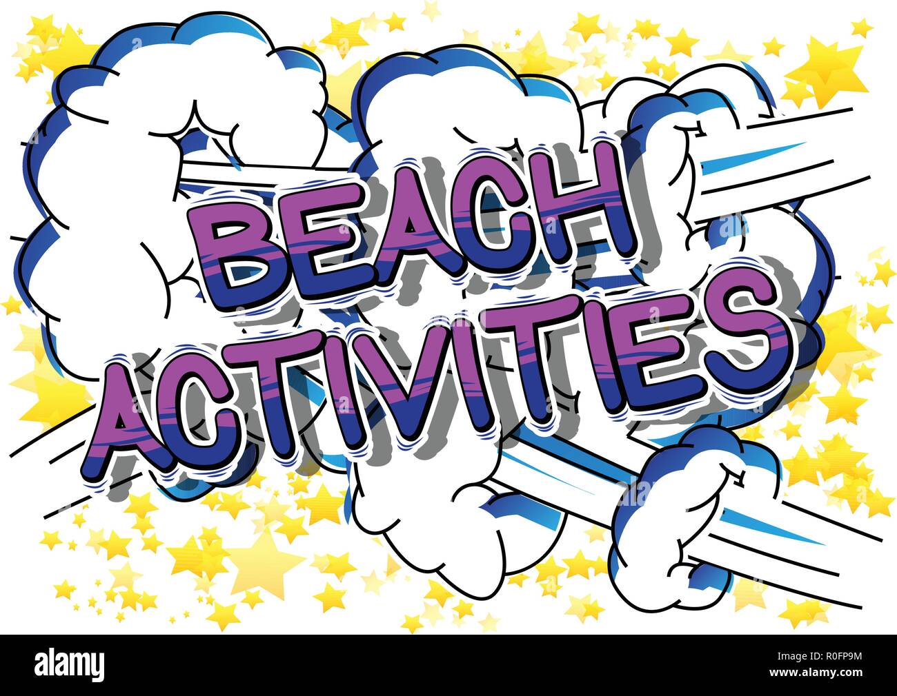 Beach Activities - Vector illustrated comic book style phrase Stock ...