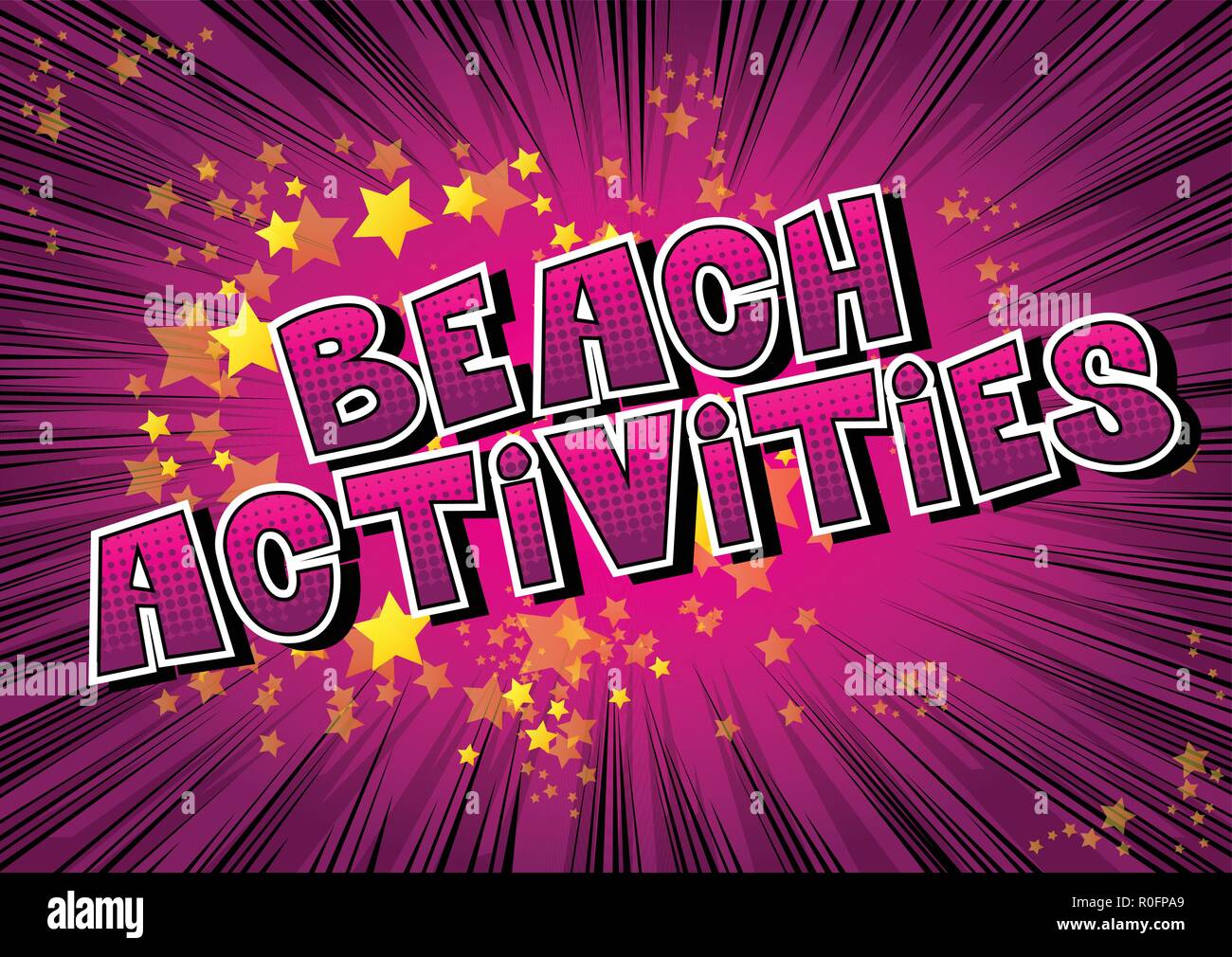 Beach Activities - Vector illustrated comic book style phrase Stock ...