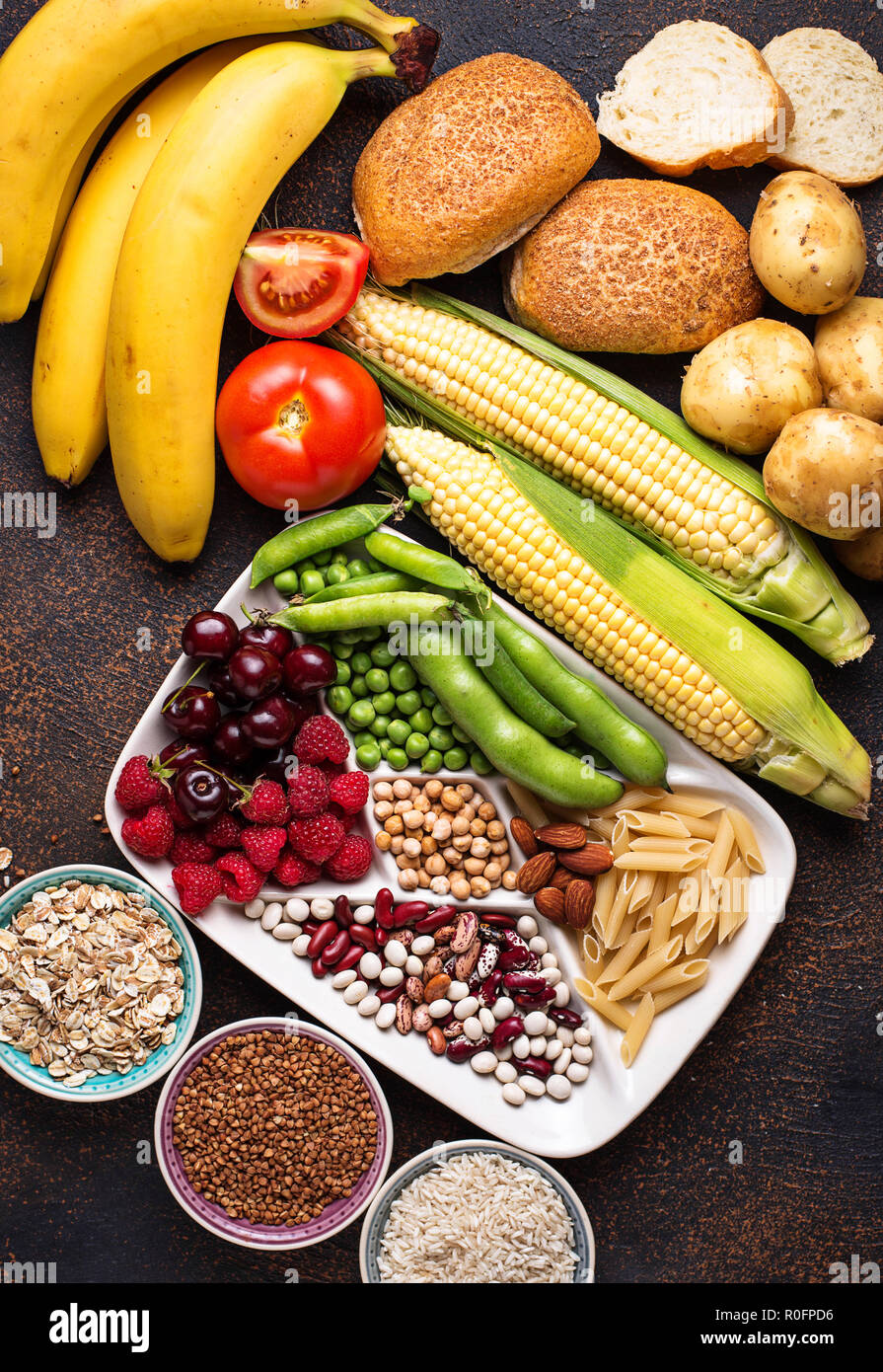 Healthy products sources of carbohydrates Stock Photo - Alamy