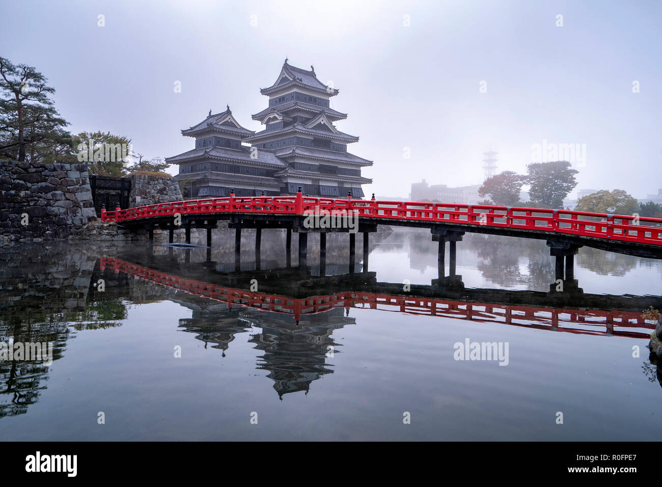 The reflection of Matsumoto castle, the Black castle, Nagano, Japan ...
