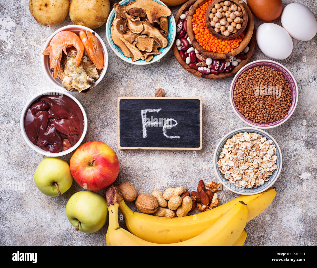 Healthy product sources of iron Stock Photo - Alamy