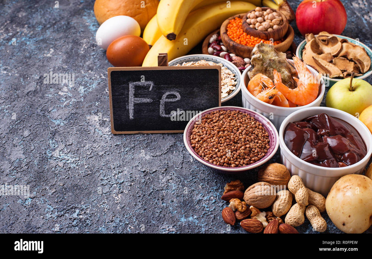 Healthy product sources of iron Stock Photo - Alamy