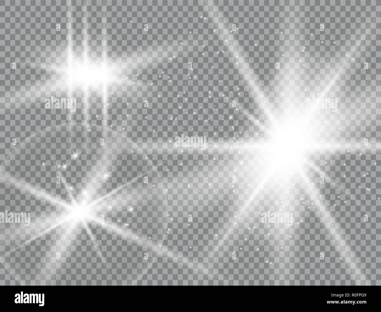 Isolated golden lens flare. Glow transparent vector light effect set ...