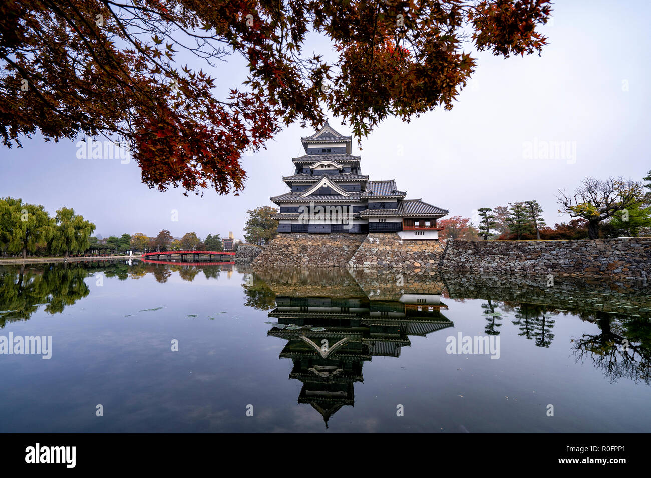 The reflection of Matsumoto castle, the Black castle, Nagano, Japan ...