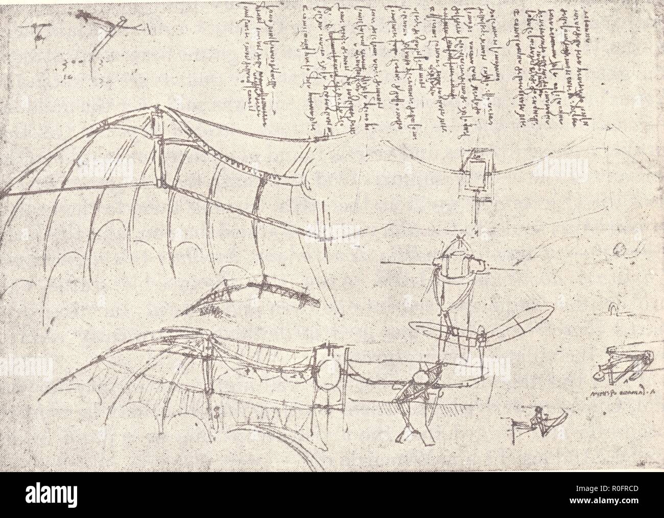 ILLUSTRATION FROM THE MANUSCRIPT OF FLYING . LEONARDO DA VINCI Stock ...
