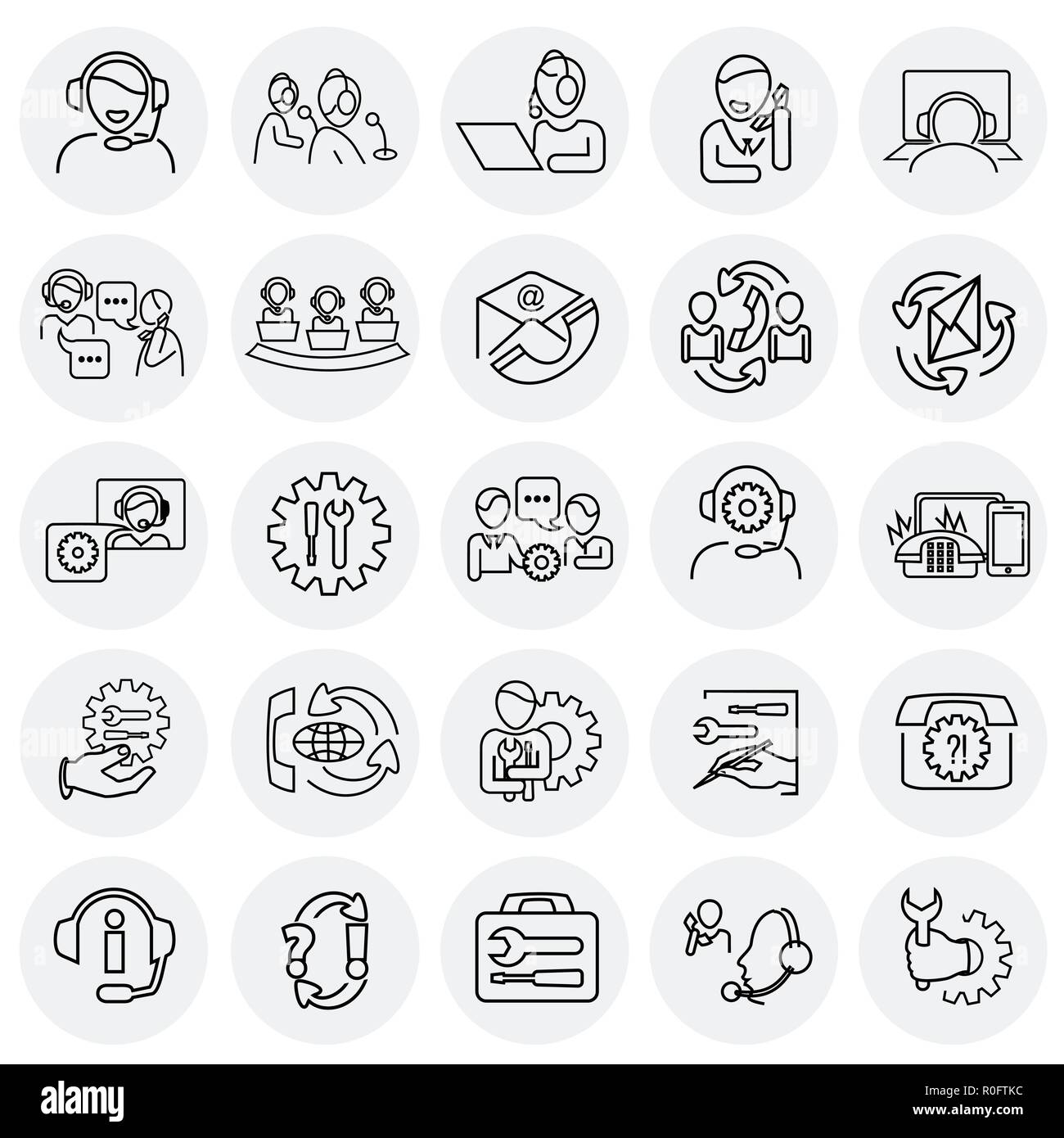 Call center help desk thin line set on circles background Stock Vector ...
