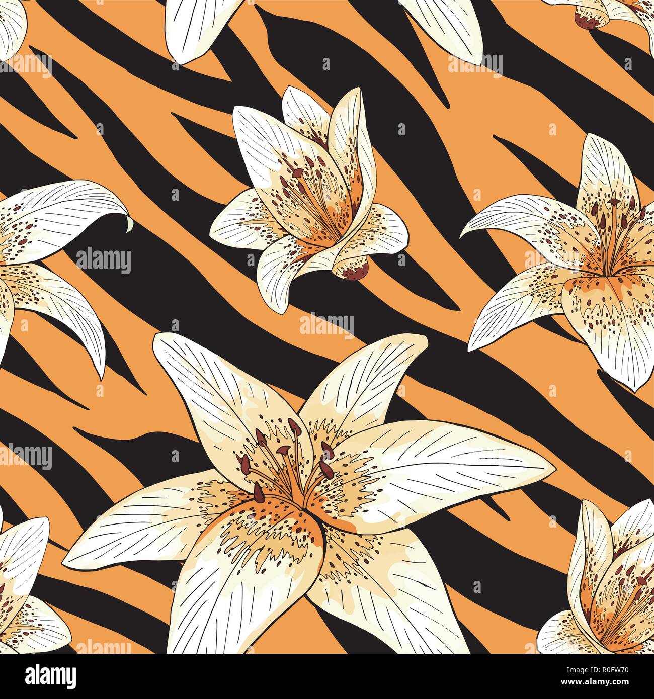 Lily tiger type on tiger skin pattern seamless Stock Vector Image & Art ...