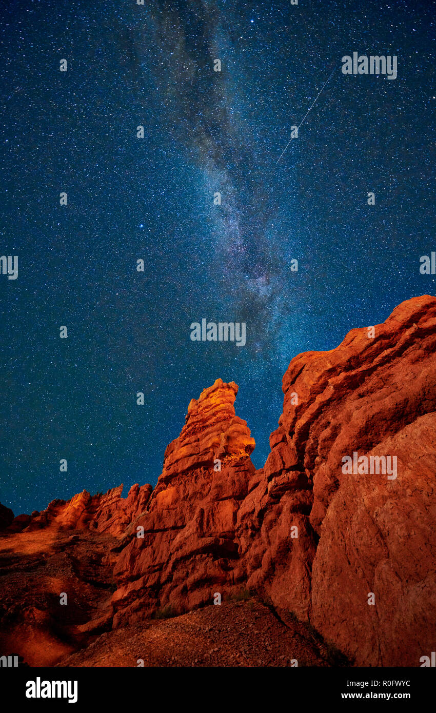 night sky with Milky way over Red Canyon in Dixie National Forest, Utah ...