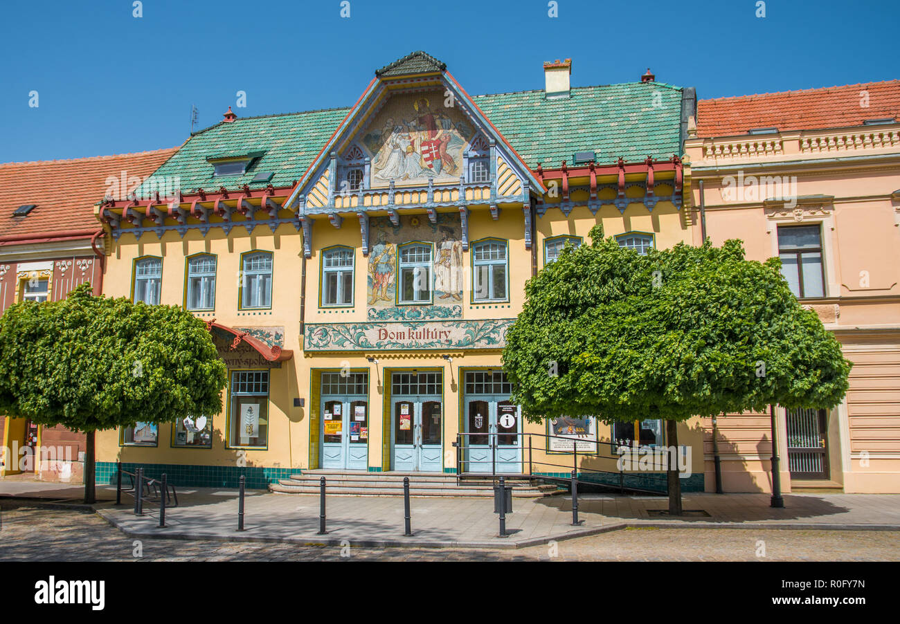 Historic architecture in the main square of Skalica. The building of ...