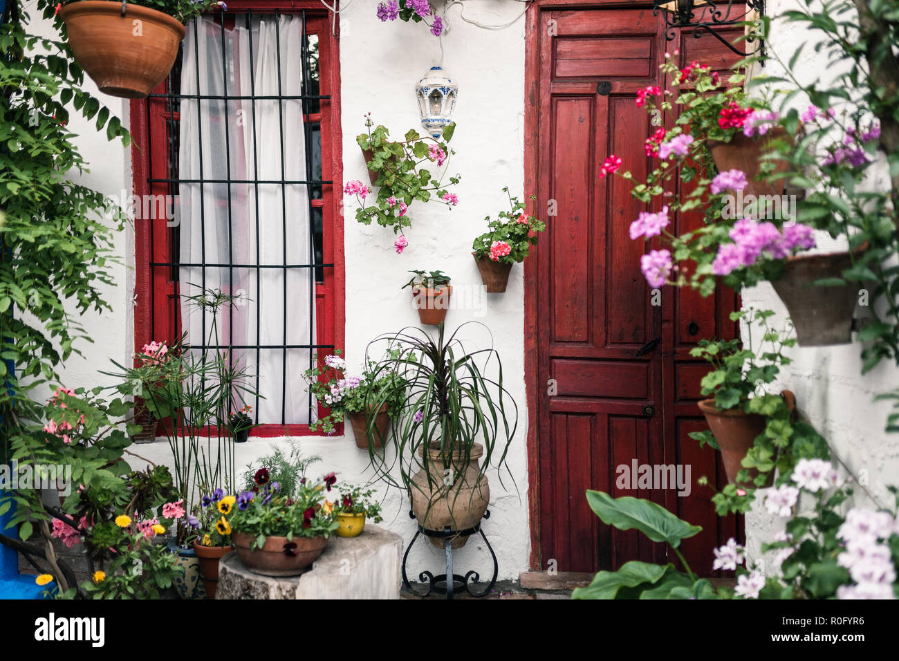 Typical andalusian courtyard in Cordoba, Andalusia Spain with a lot of ...