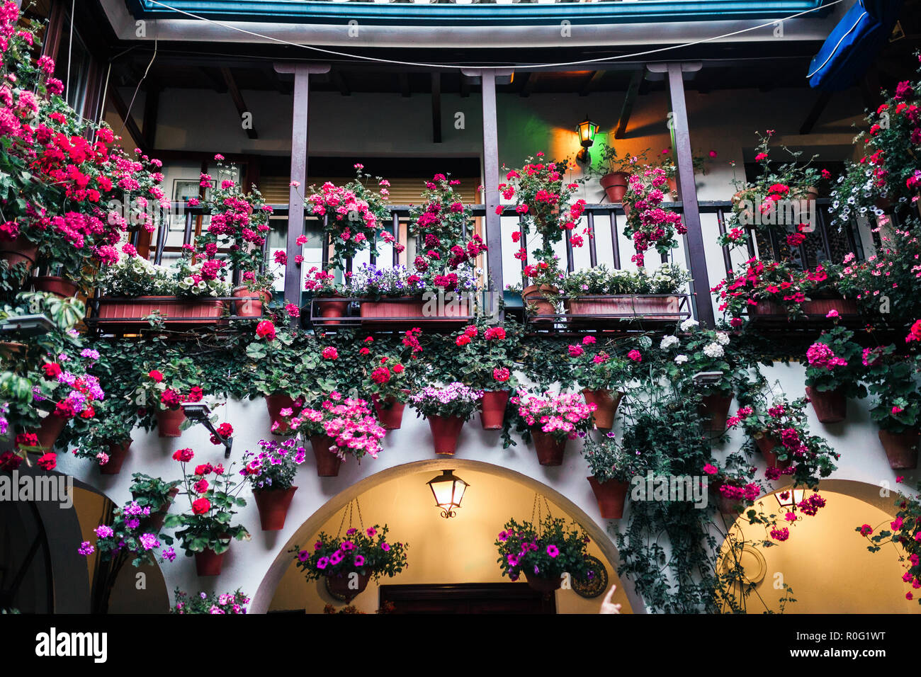 Typical andalusian courtyard in Cordoba, Andalusia Spain with a lot of ...