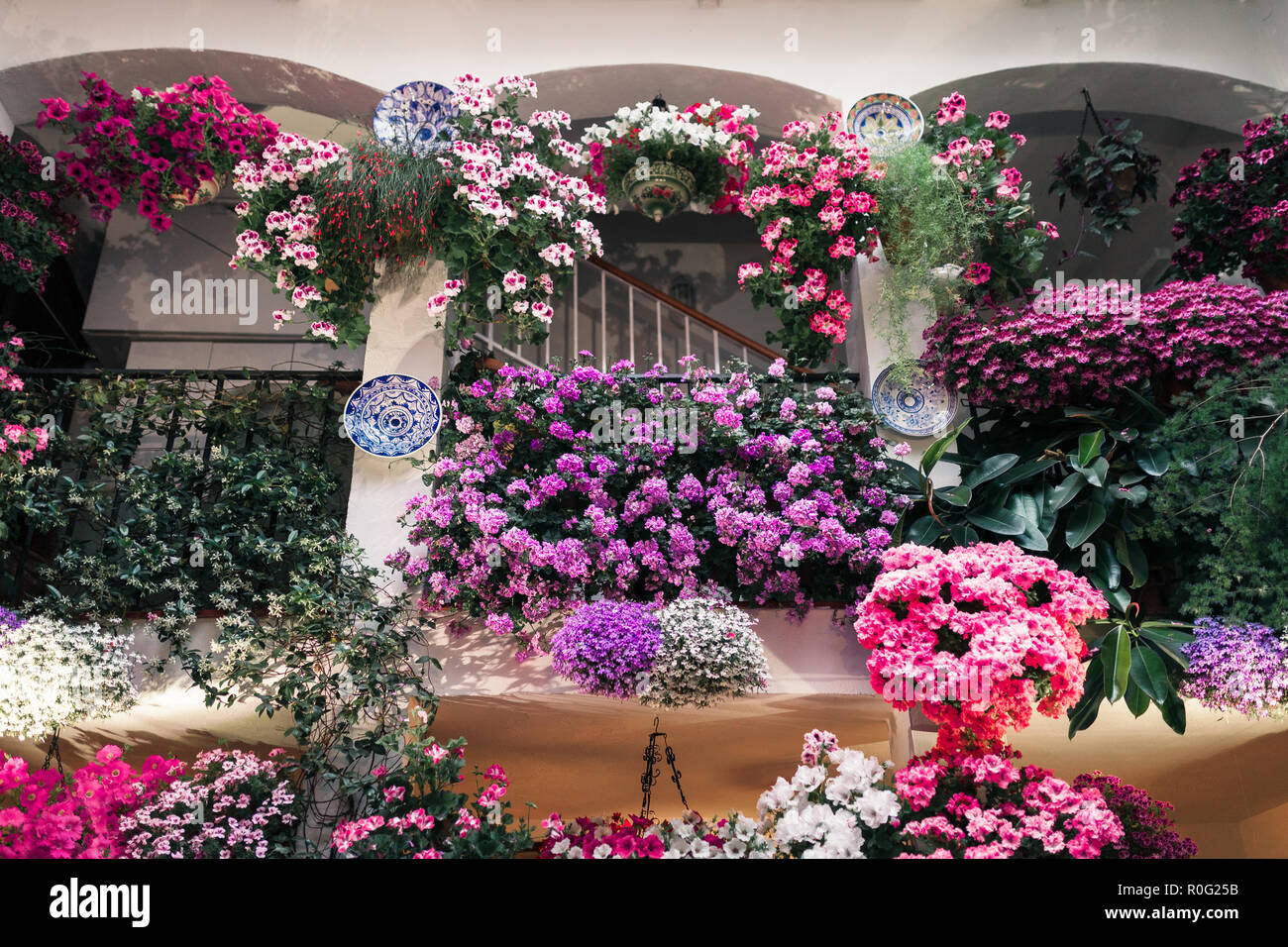 Typical andalusian courtyard in Cordoba, Andalusia Spain with a lot of ...