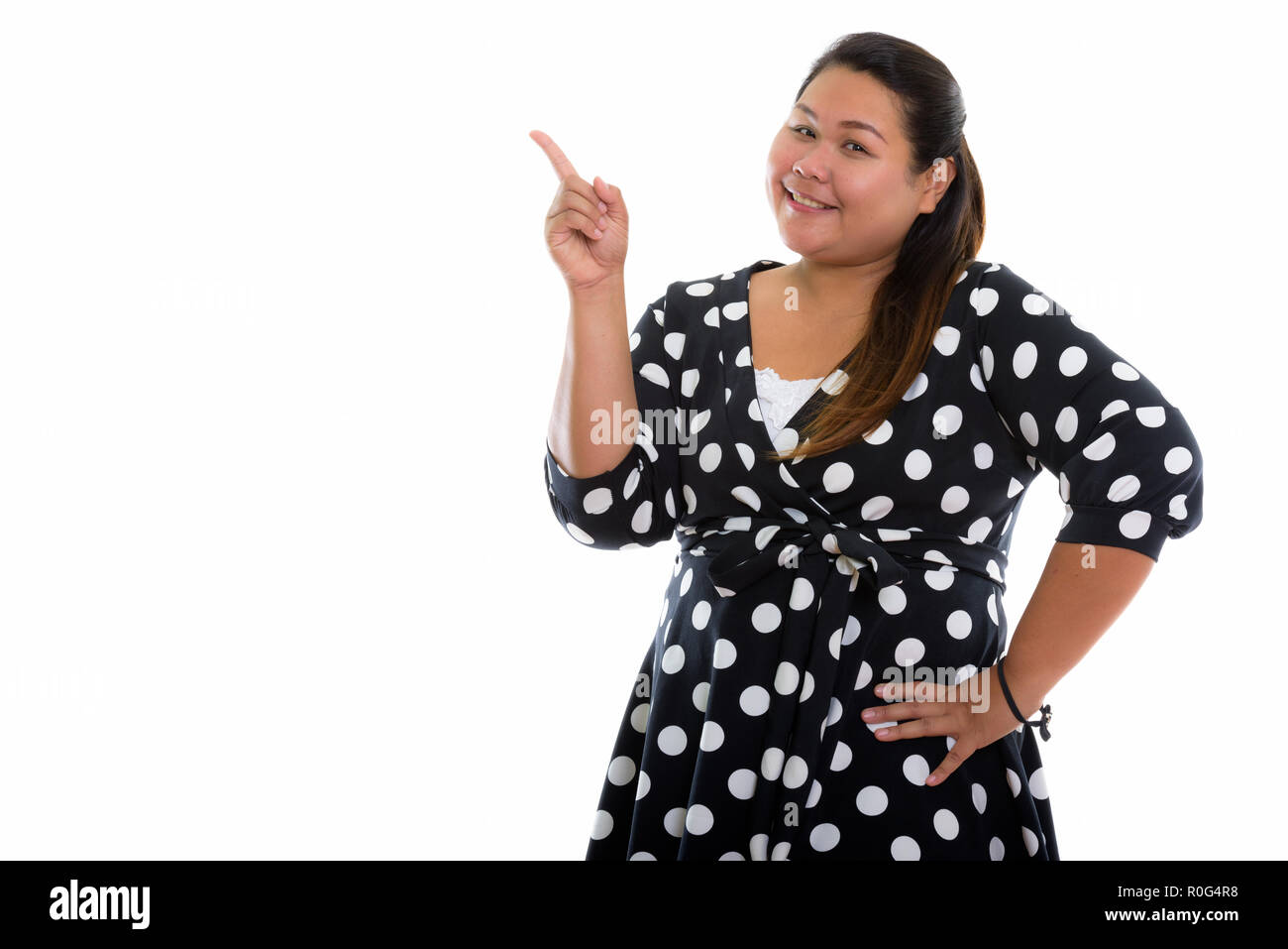 Woman pointing white blank hi-res stock photography and images - Alamy