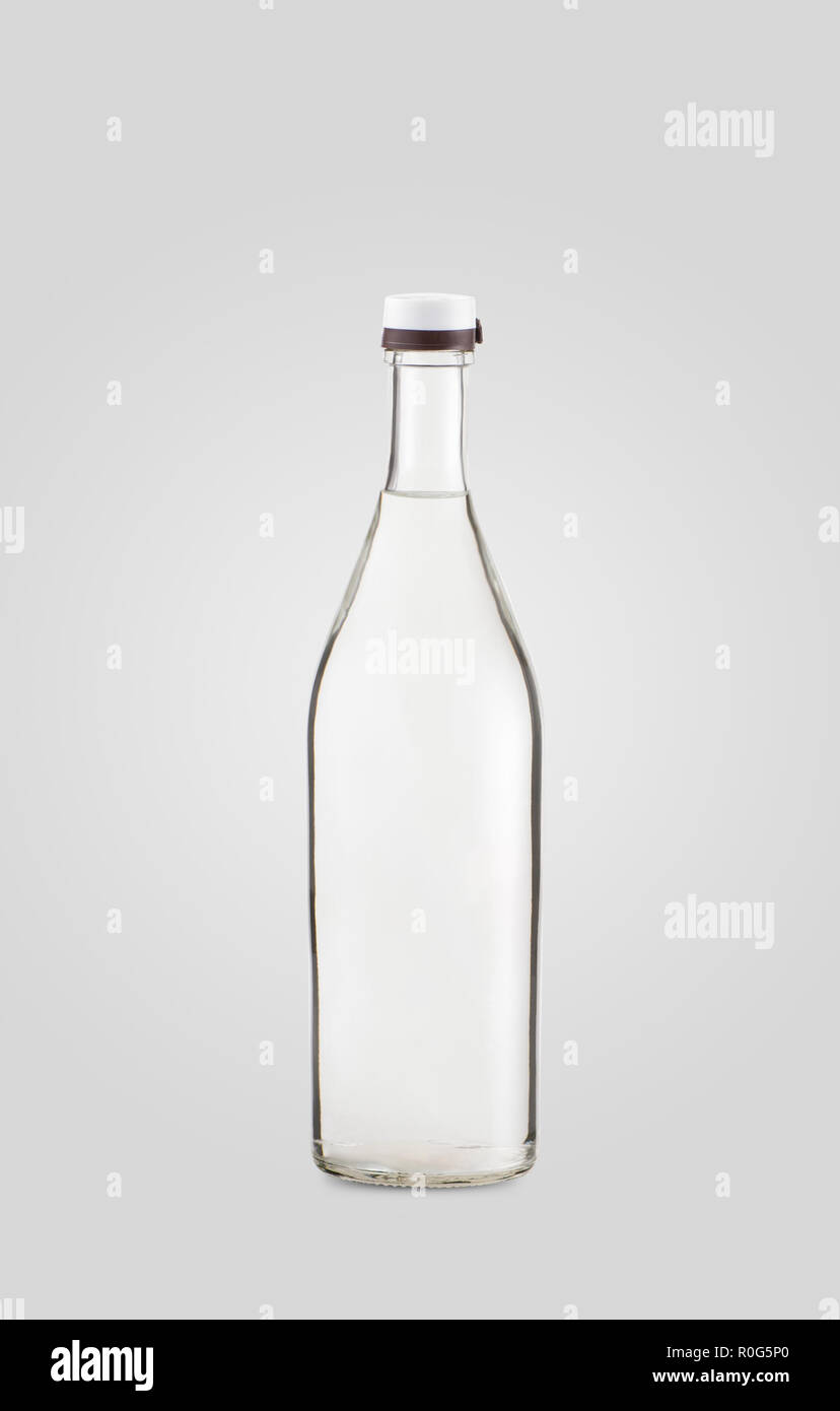 closed transparent bottle of drink on white background with shadow ...