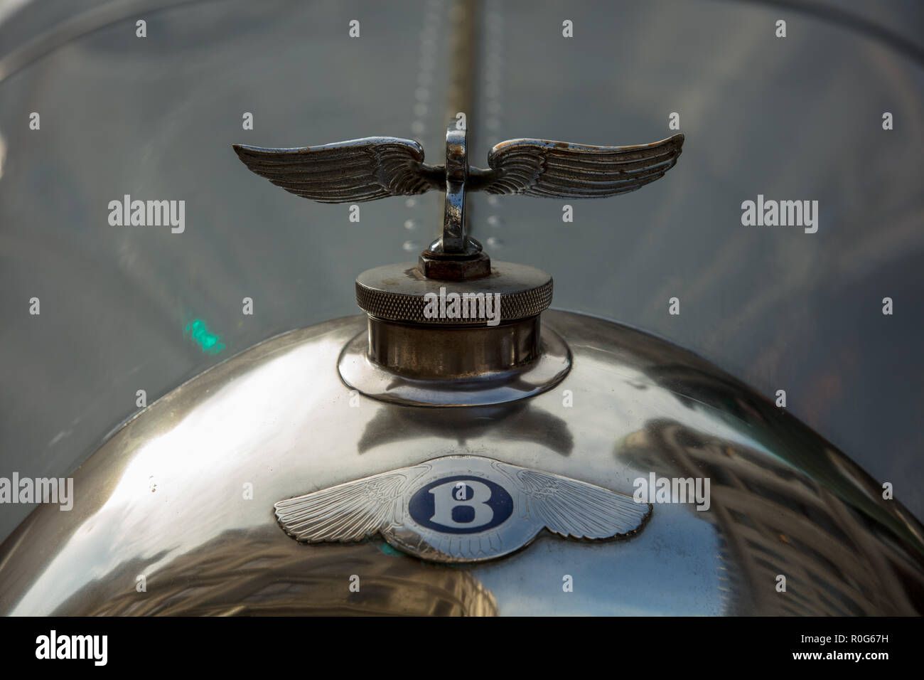 Trademark and famous figure symbol B of Bentley seen close up on the ...
