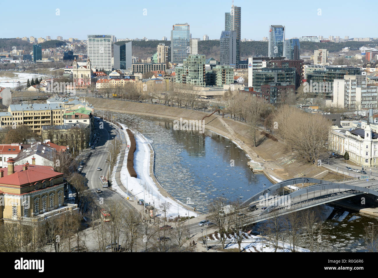 Modern downtown and Neris river view in Vilnius city center, Lithuania ...