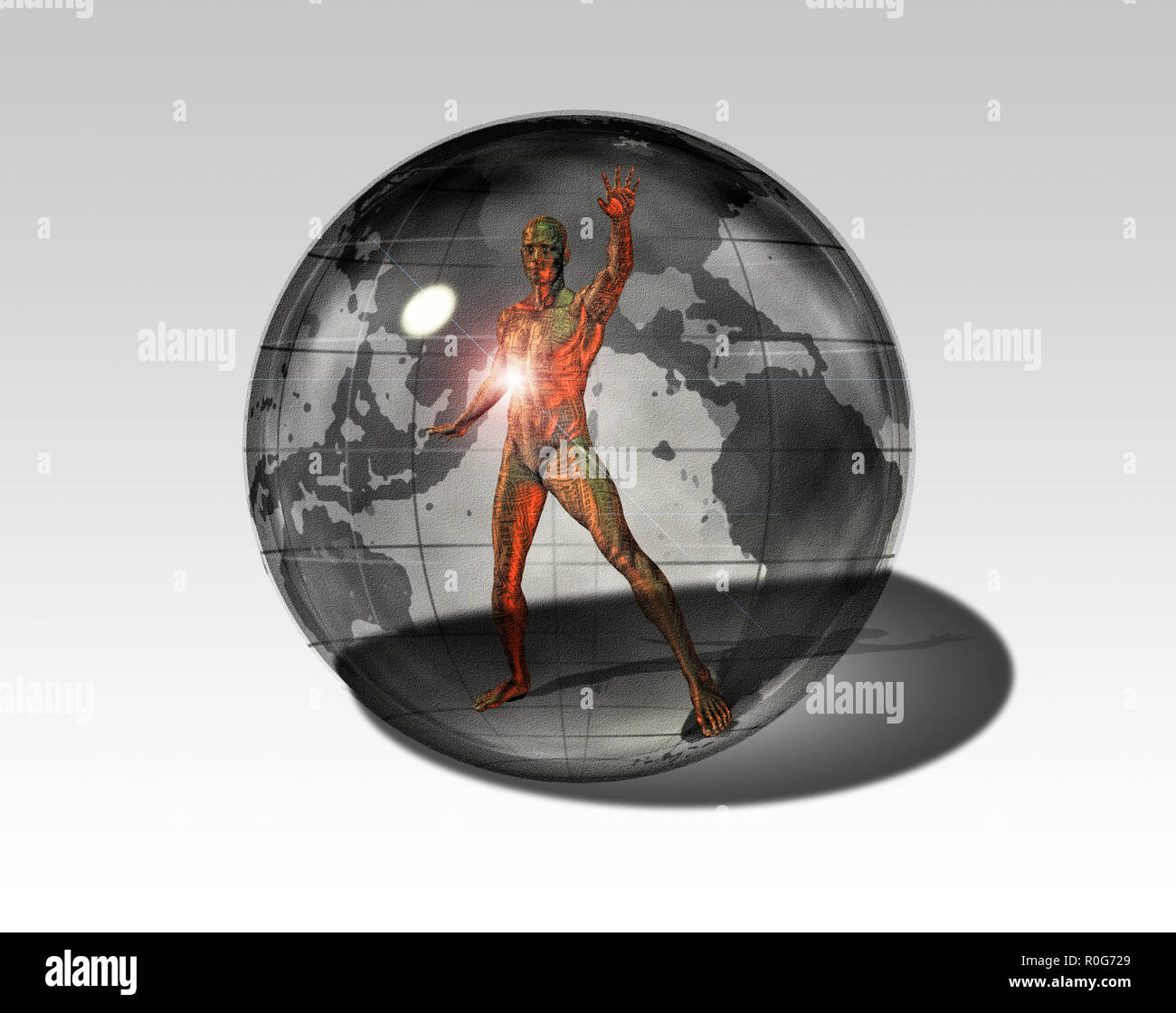 Cyborg man in Planet Earth sphere Stock Photo - Alamy